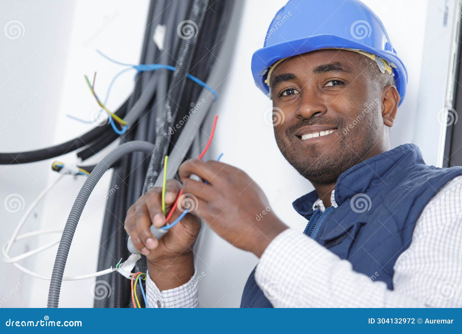 Happy Electrician Technician at Work Stock Photo - Image of ...