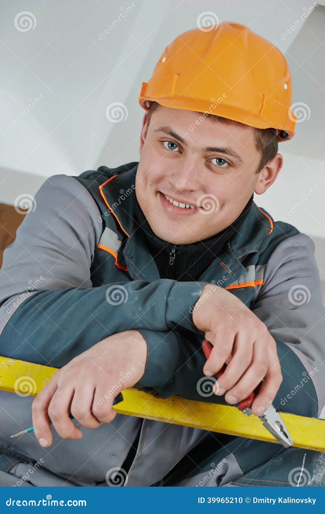 Happy electrician worker stock photo. Image of assembler - 39965210