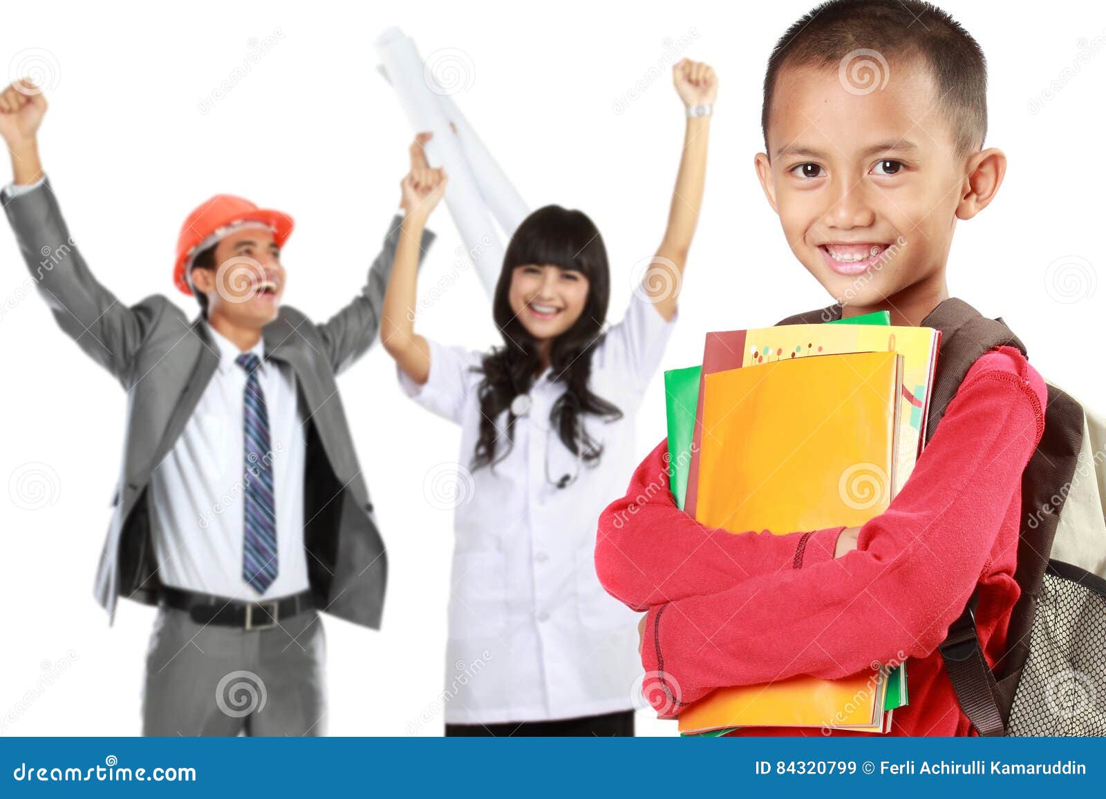 Happy Elementary Student with Books Dreaming To Be Successful Pe Stock ...