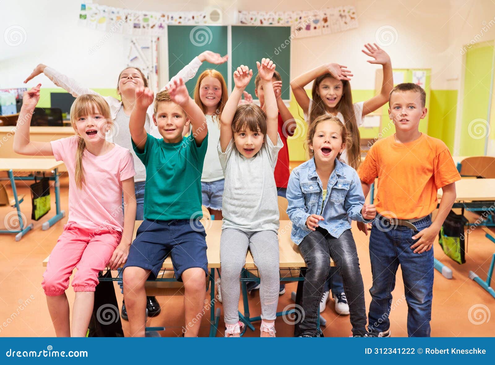 Happy Elementary Students Enjoying in Class Stock Photo - Image of ...