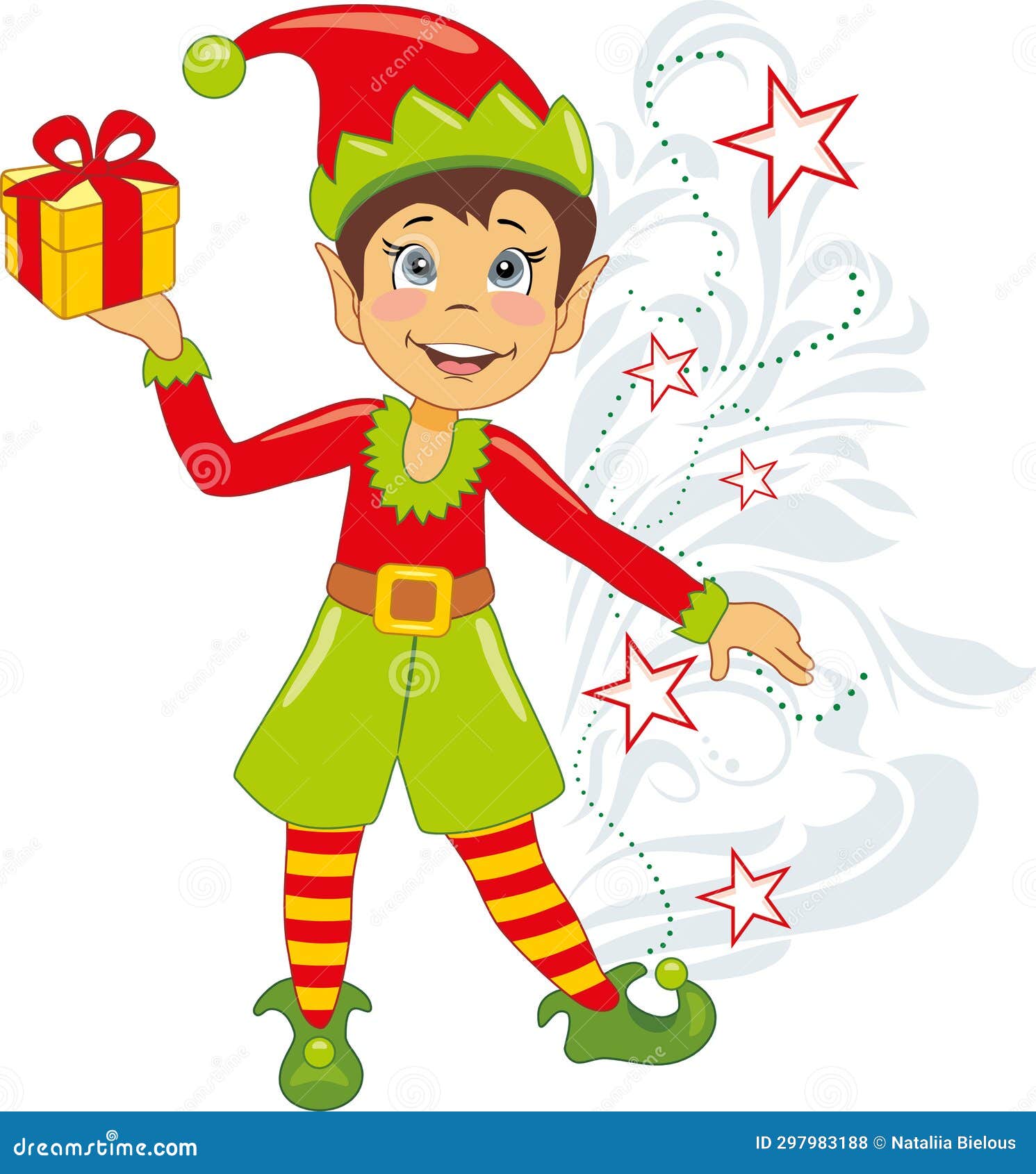 Happy Elf with a Gift Isolated on White Stock Vector - Illustration of ...