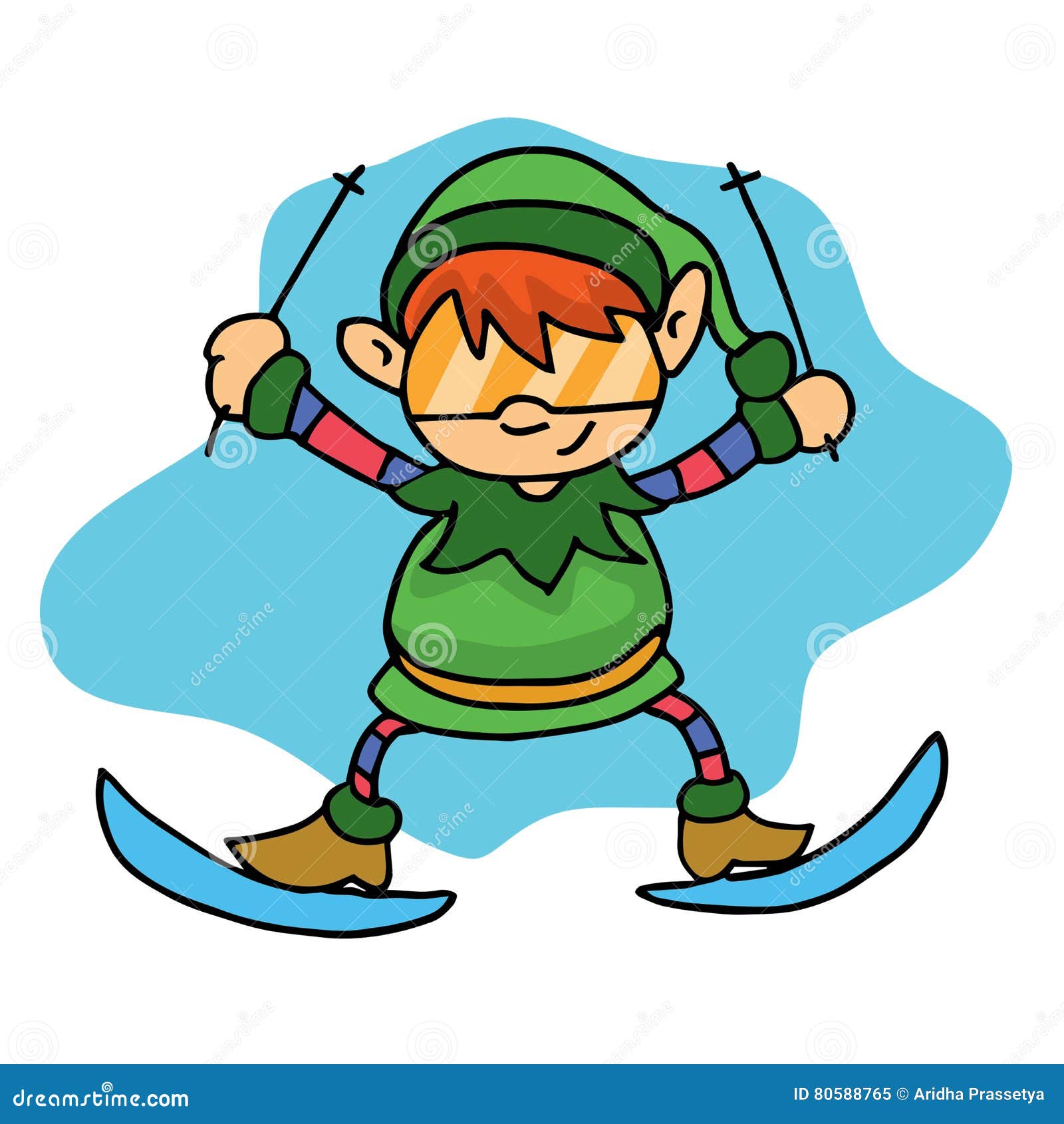 Happy Elf Skiing Christmas Theme Stock Vector - Illustration of ...