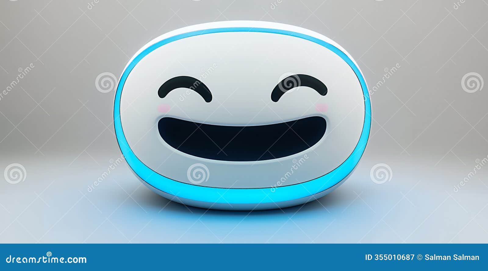 Happy Emoji Face 3D Render Cute Smiling Technology Icon Stock ...