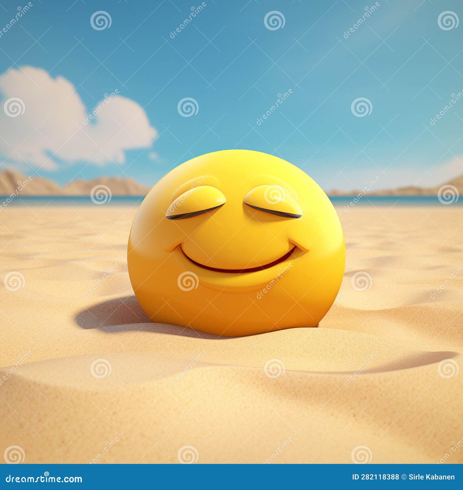 Happy Emoticon Resting at Beach. Stock Illustration - Illustration of ...