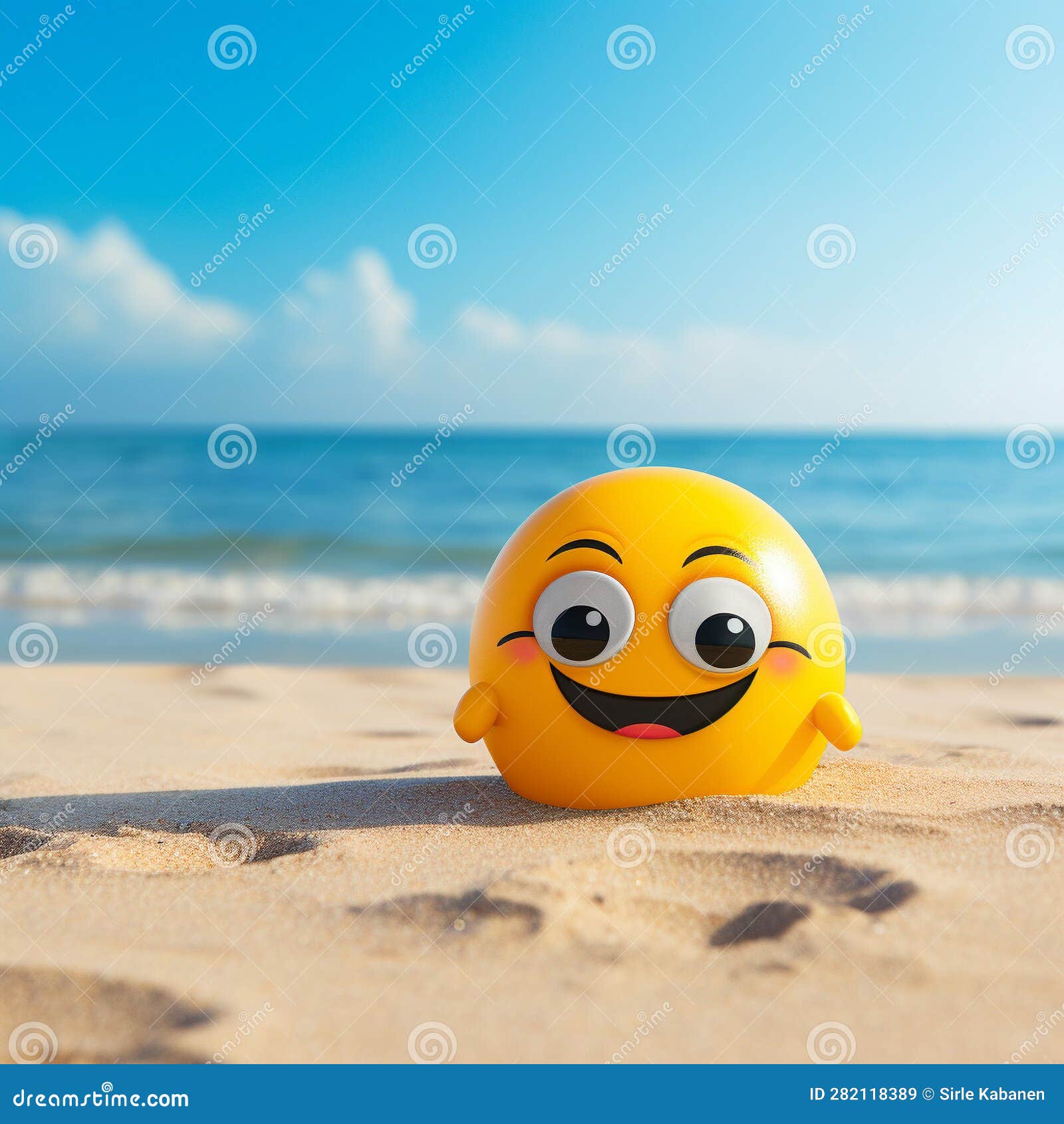 Happy Emoticon Resting at Beach. Stock Illustration - Illustration of ...