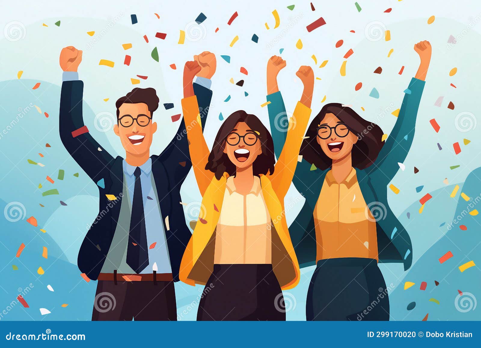 Happy Employed Team Celebrating Success Stock Illustration ...
