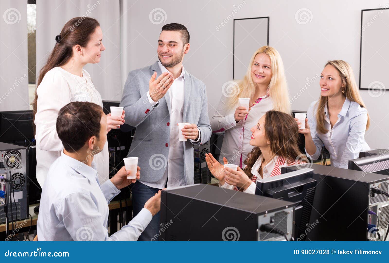 Happy Employees and Manager Celebrating Stock Photo - Image of dealing ...
