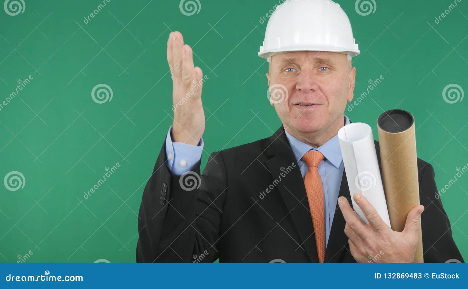 Happy Engineer Make a Welcome Hand Gestures Stock Image - Image of ...