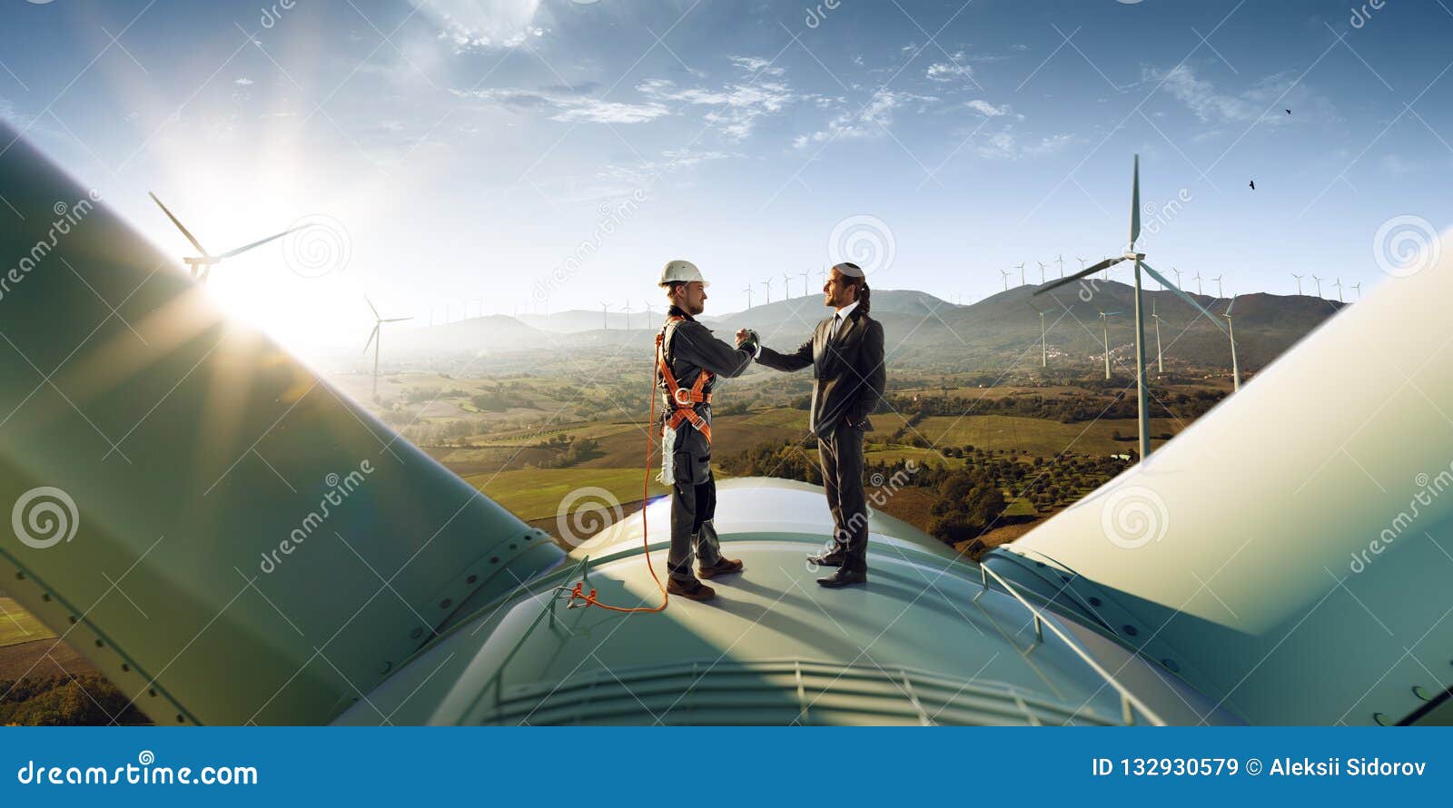 Happy Engineer and Businessman Shake Hands after Good Work. they ...