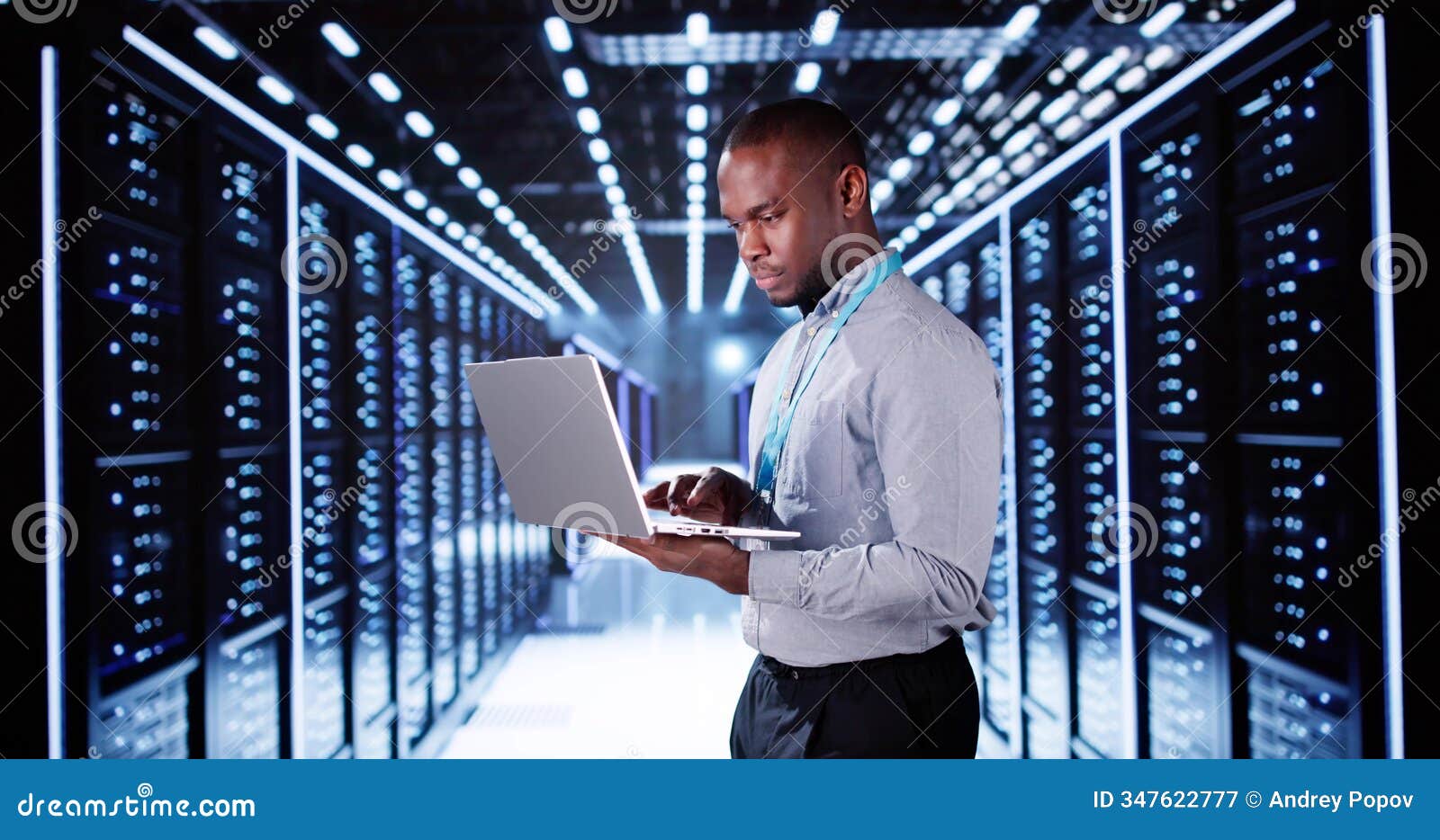 Happy Engineer in Data Center Server Room Configuring AI Stock Image ... Happy Engineer in Data Center Server Room Configuring AI Stock Image ...