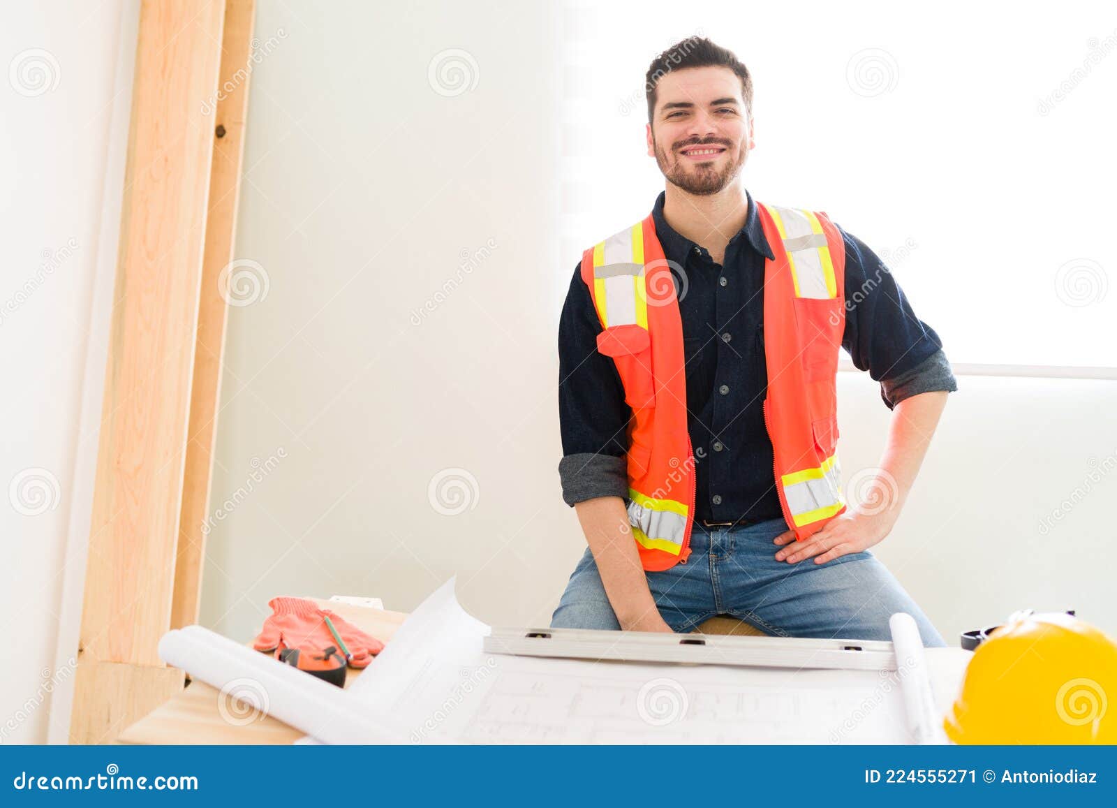 Happy Engineer Looking at the Blueprints Stock Image - Image of ...
