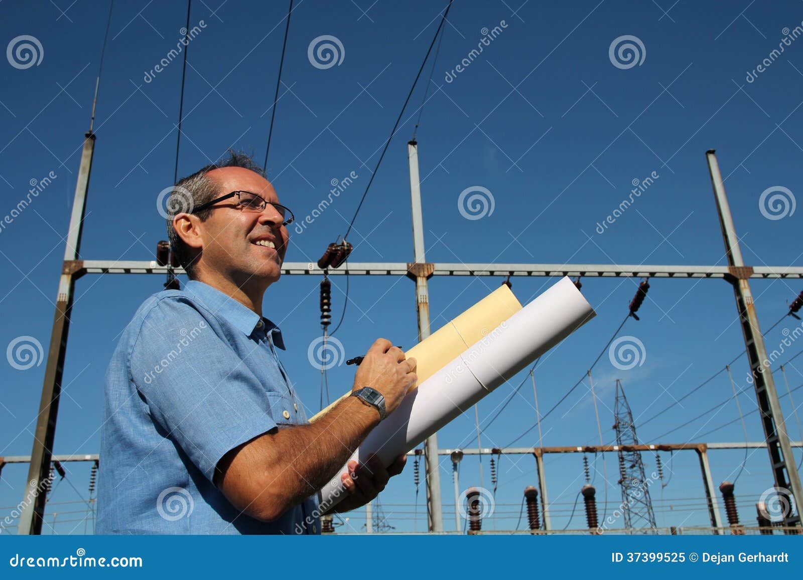 Happy Engineer Next To Electrical Substation. Stock Image - Image of ...