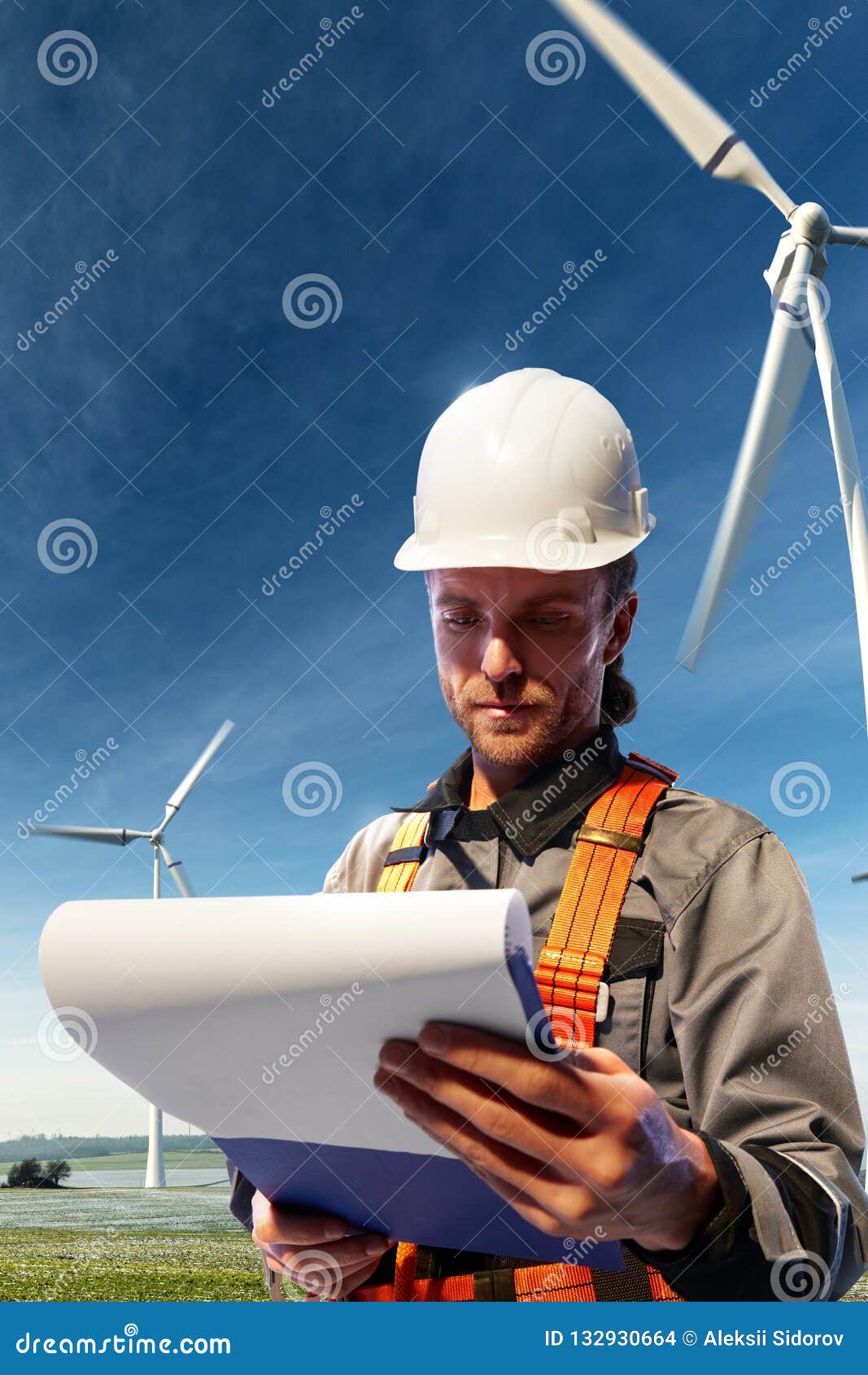 Happy Engineer Planning New Project. he Standing a Top Mount and ...