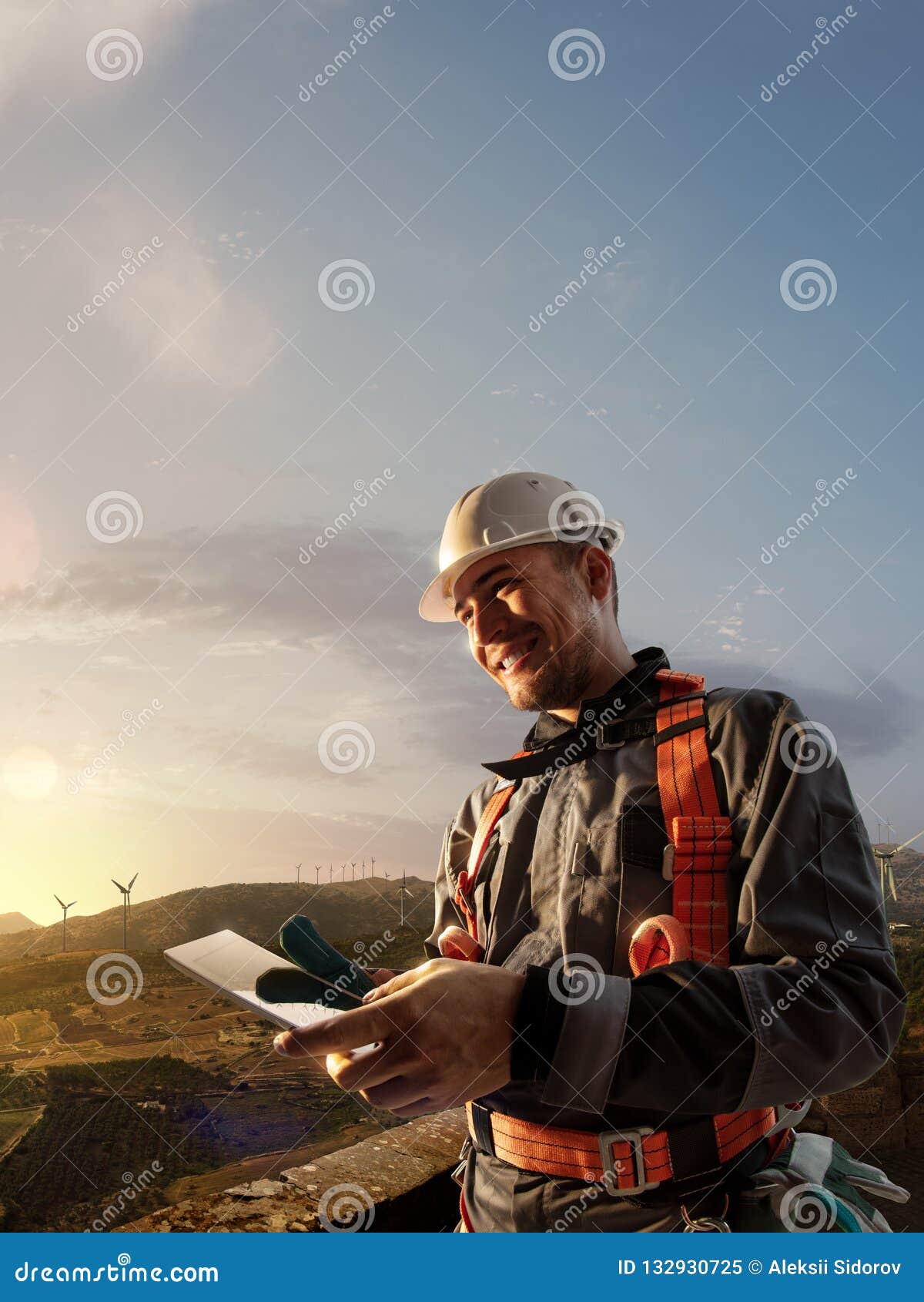 Happy Engineer Planning New Project. he Standing a Top Mount and ...