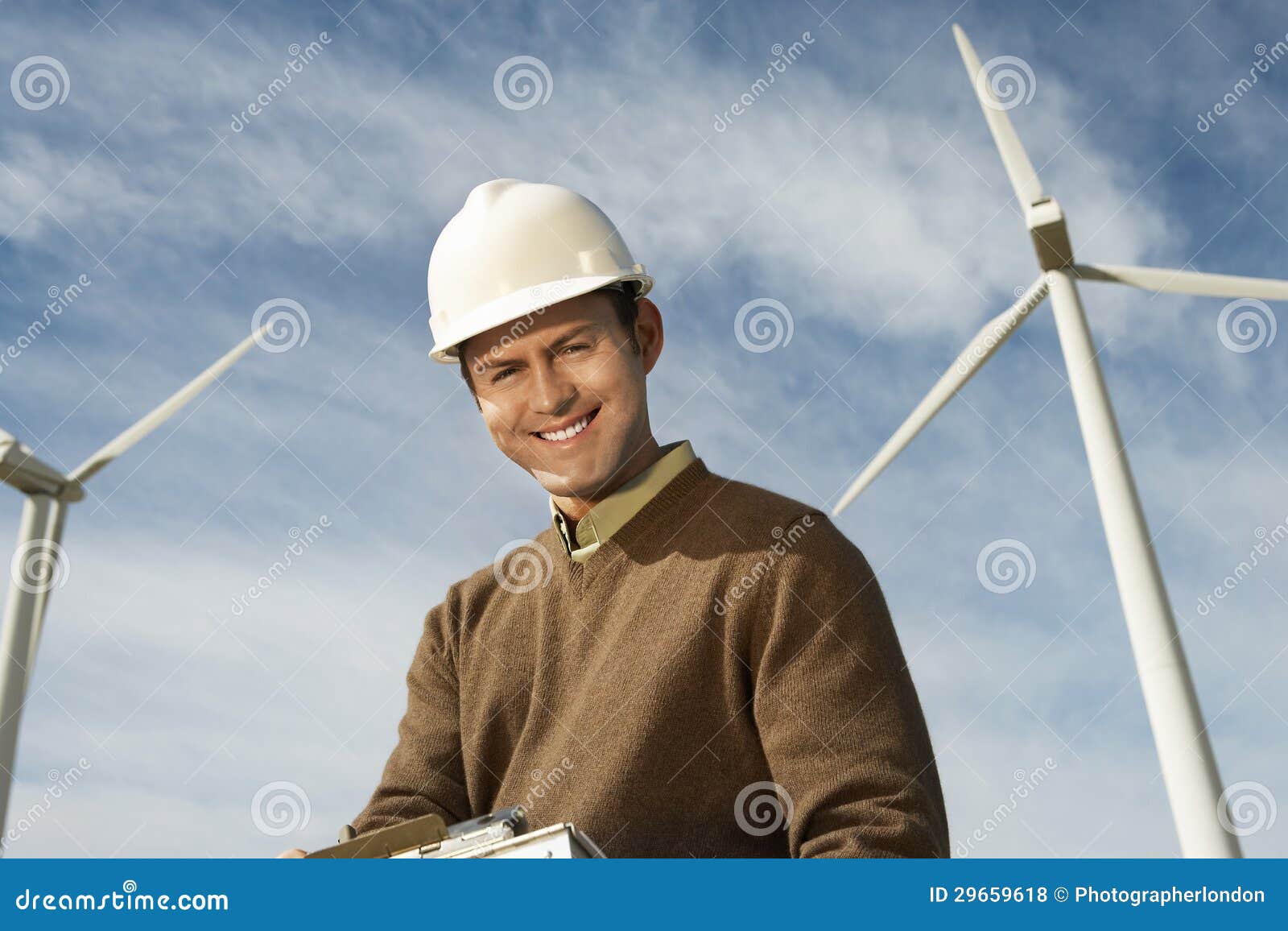 Happy Engineer at Wind Farm Stock Photo - Image of happiness, caucasian ...