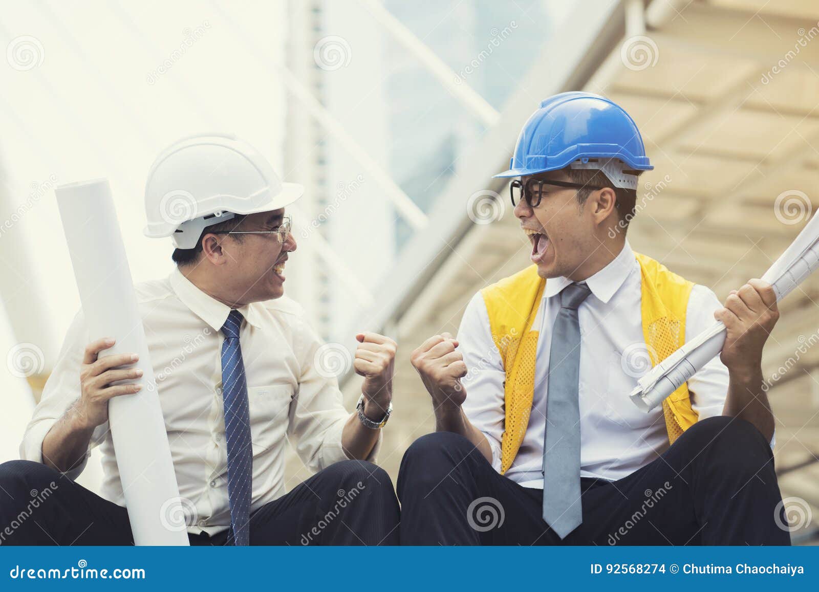 Happy Engineering Team in Construction Site Stock Photo - Image of ...