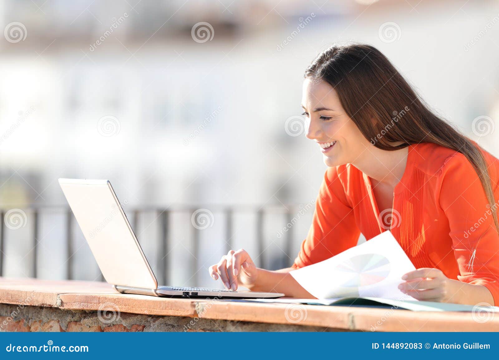 Happy Entrepreneur Working with Laptop and Charts Stock Image - Image ...