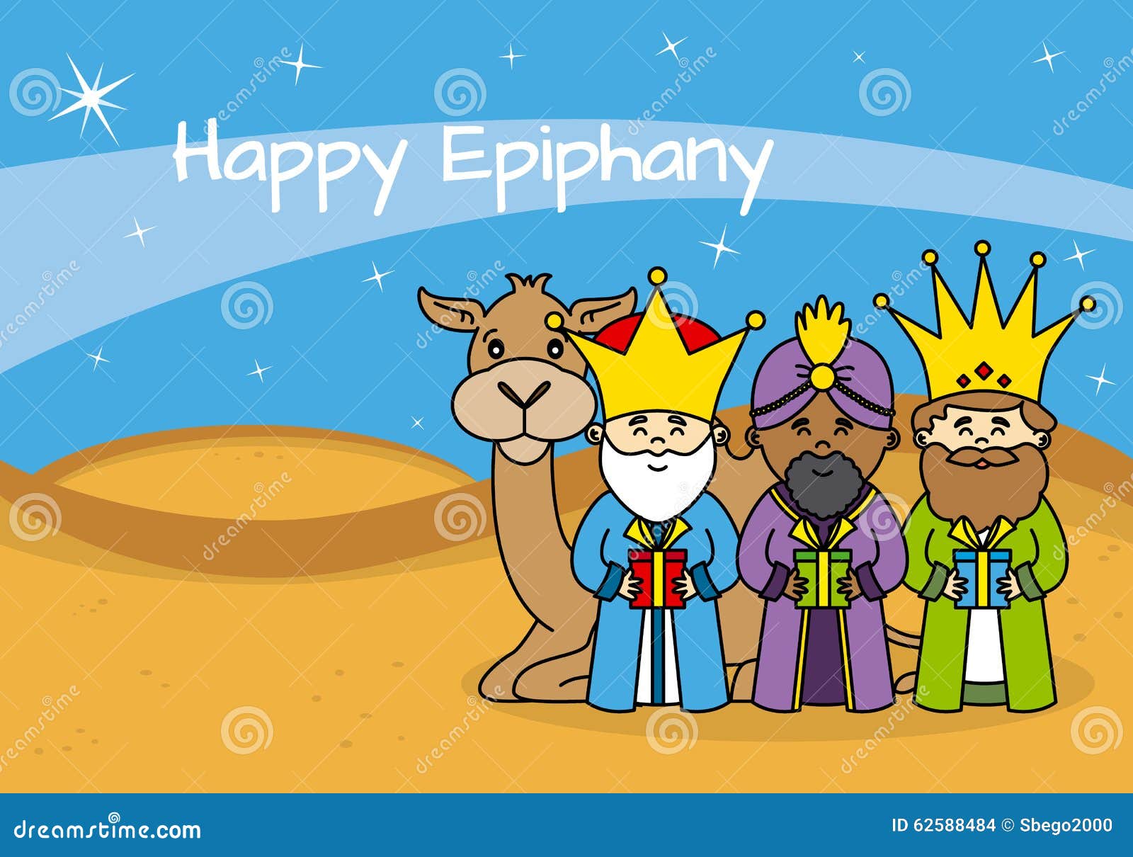 Happy Epiphany card stock vector. Illustration of gifts - 62588484