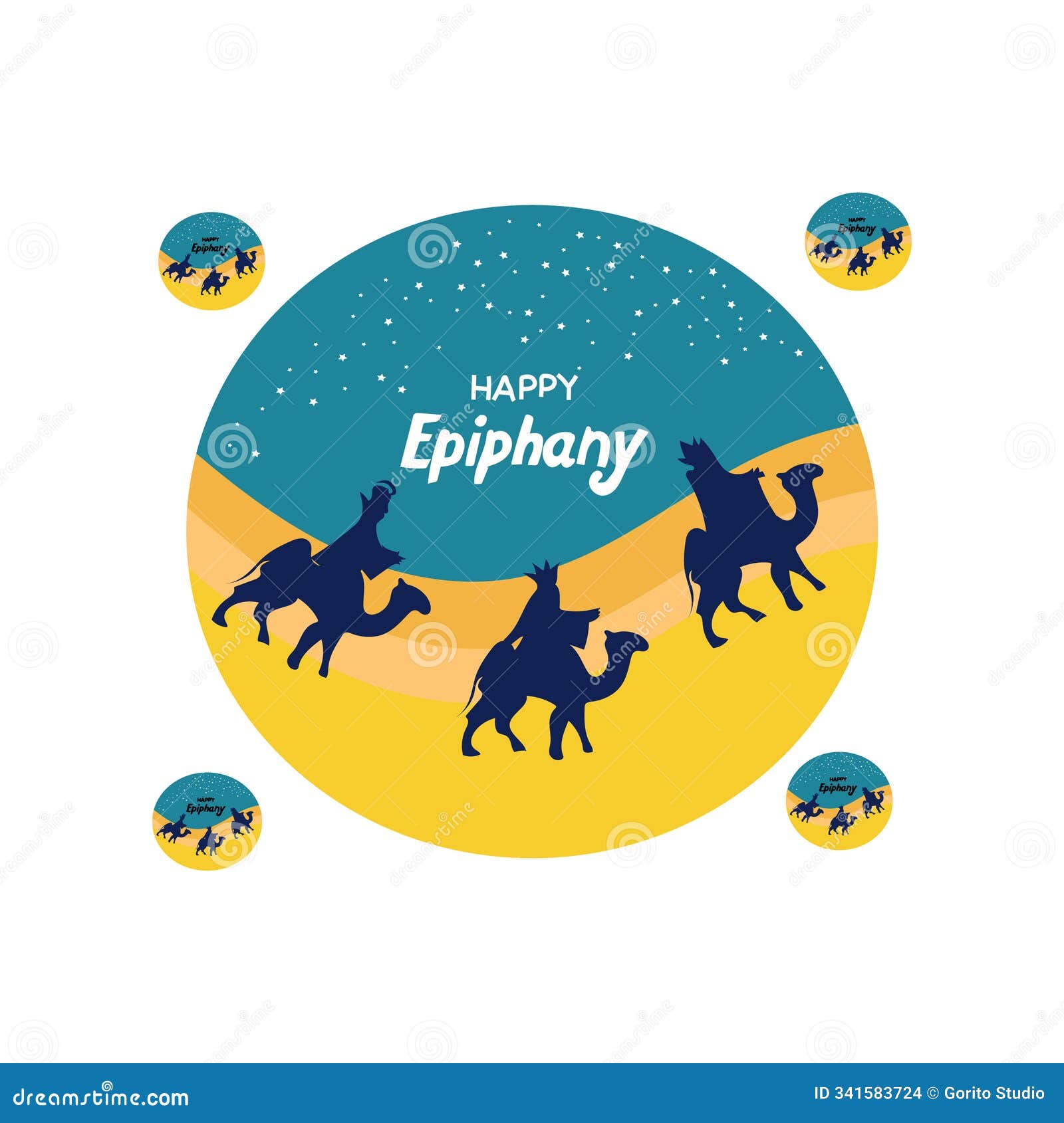 Happy Epiphany, Three Wise Kings Holy Mary Jospeh And Angel Vector ...