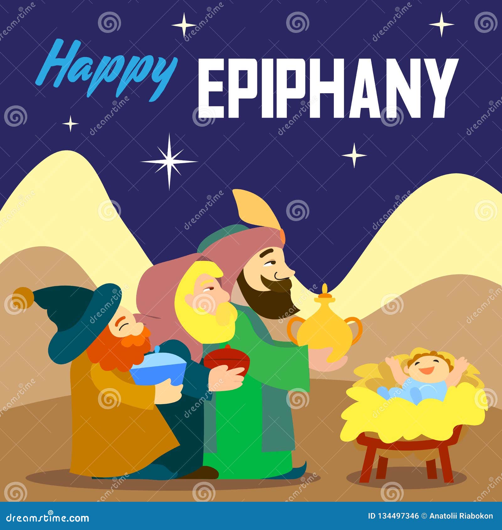 Happy Epiphany Three King Concept Background, Cartoon Style Stock ... Happy Epiphany Three King Concept Background, Cartoon Style Stock ...