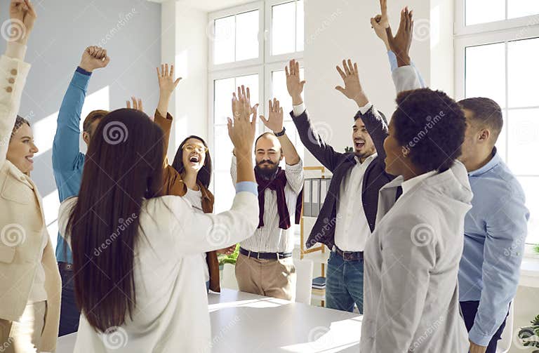 Happy Excited Diverse Business Team Celebrating Success, High Fiving ... Happy Excited Diverse Business Team Celebrating Success, High Fiving ...