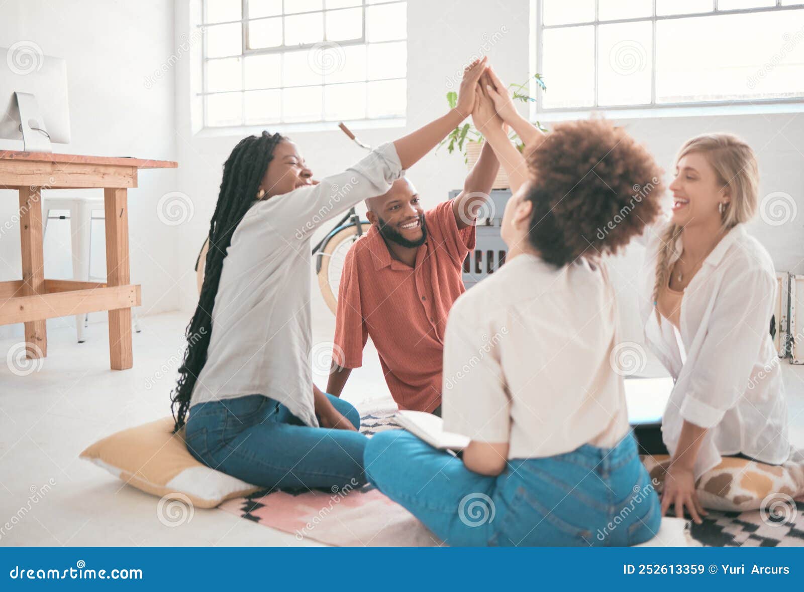 Happy, Excited and Successful Creative Team Celebrating with a High ...