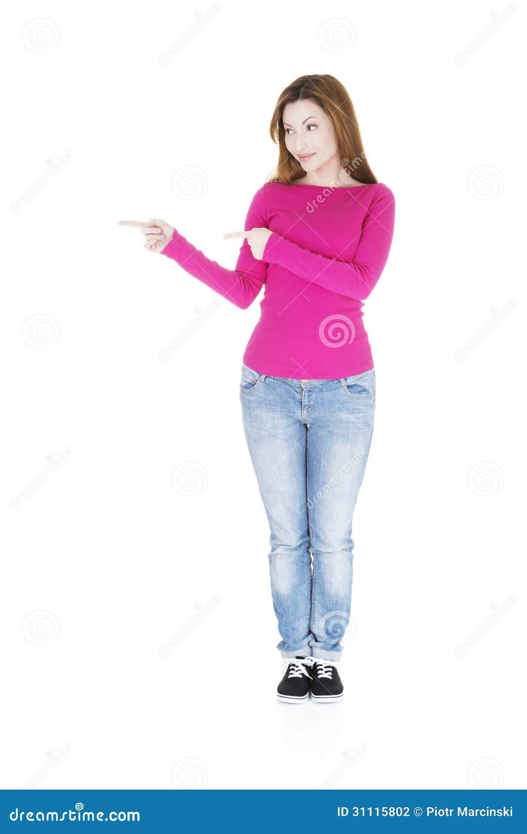 Happy , Excited Woman Pointing on Copy Space Stock Photo - Image of ...