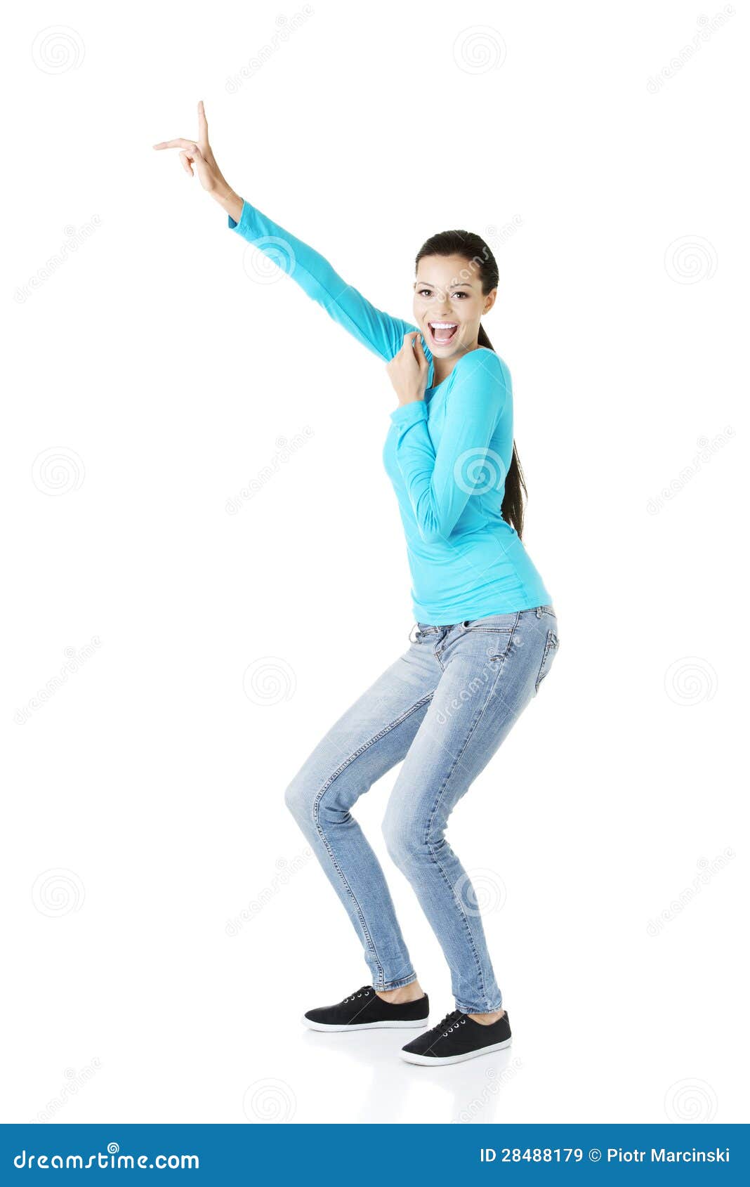 Happy , Excited Young Woman Pointing on Copy Space Stock Image - Image ...