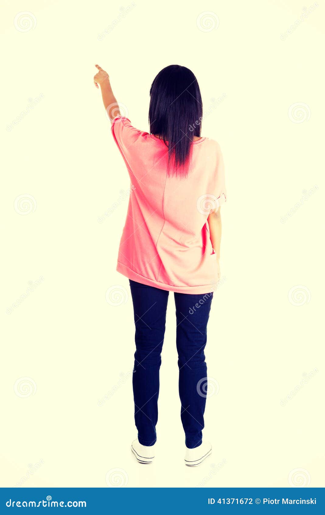 Happy , Excited Young Woman Pointing on Copy Space Stock Photo - Image ...