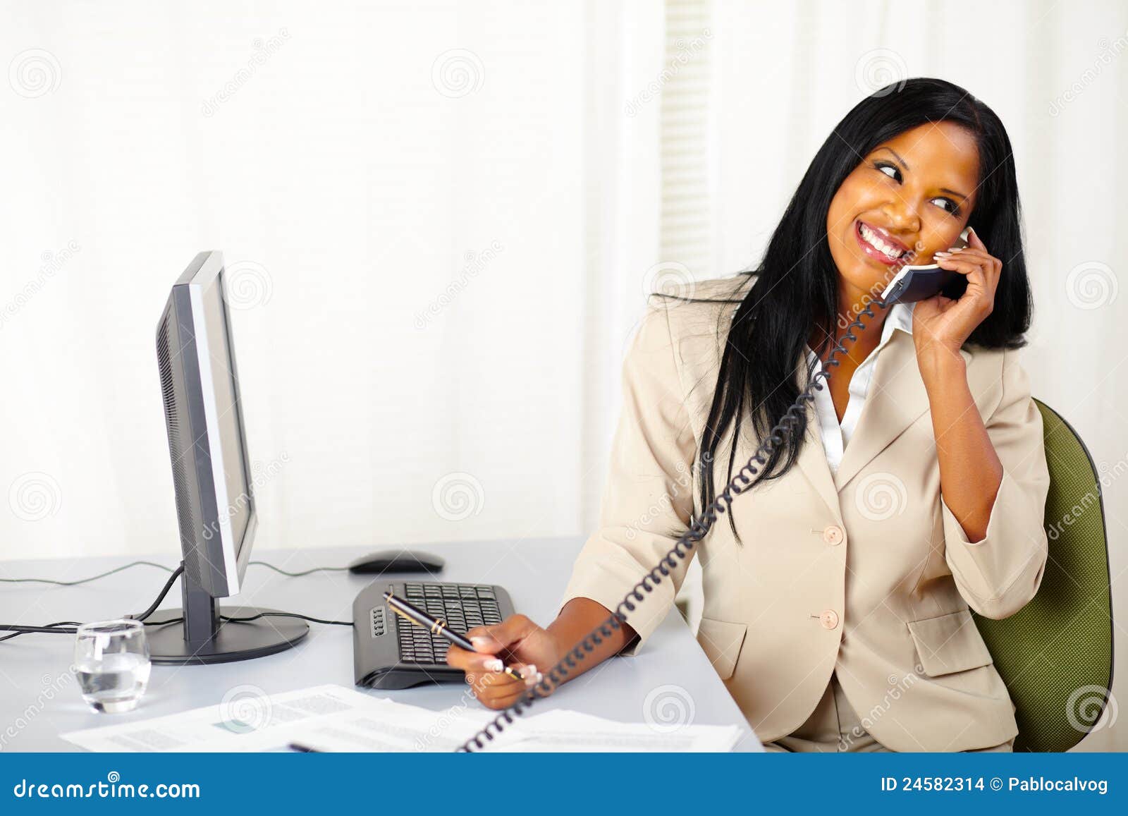 Happy Executive Talking on Phone Stock Photo - Image of black, looking ...