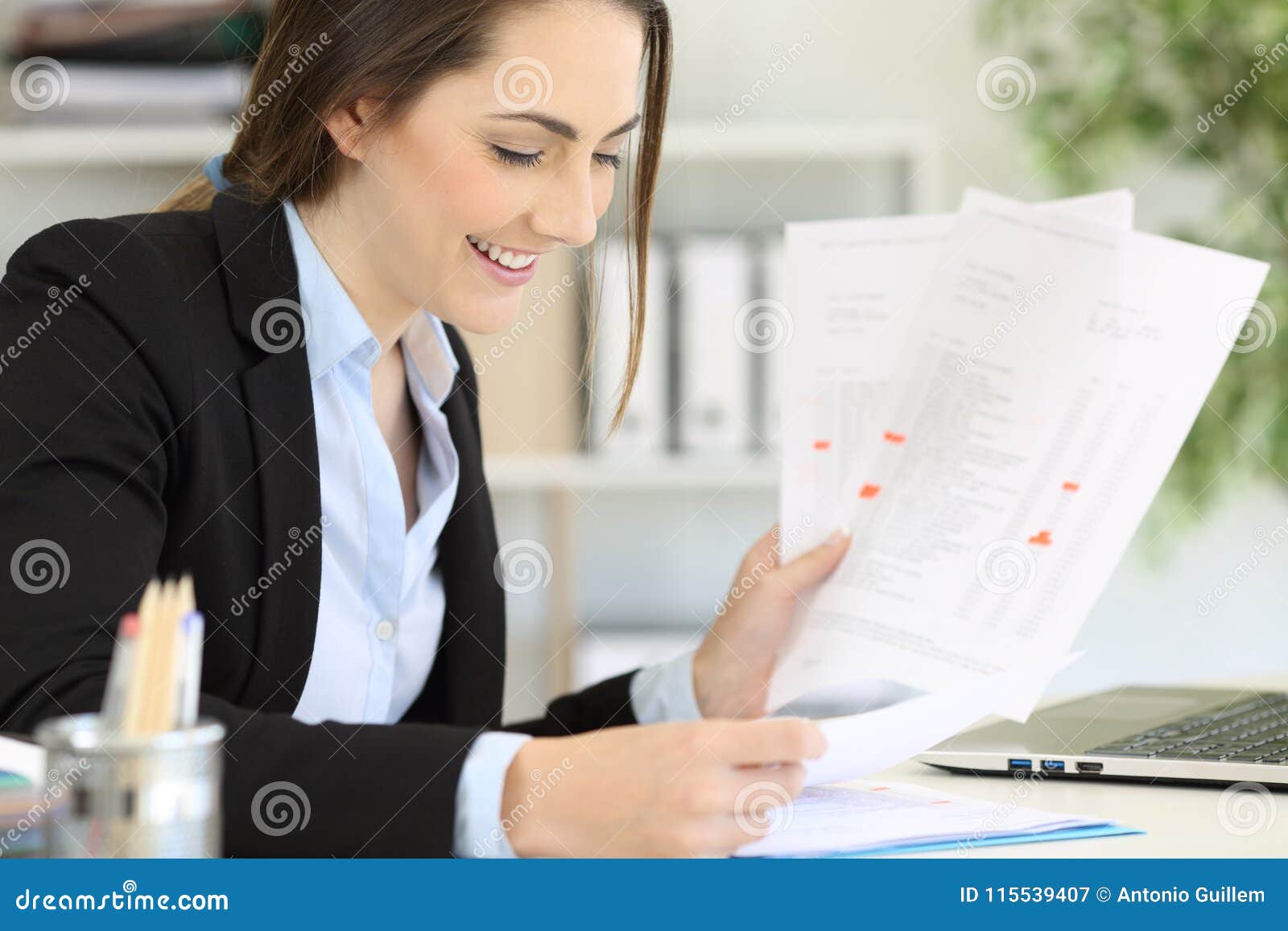 Happy Executive Managing Different Documents at Office Stock Image ...