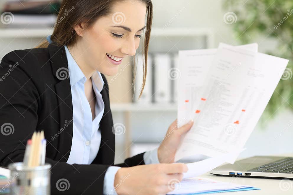 Happy Executive Managing Different Documents at Office Stock Image ...