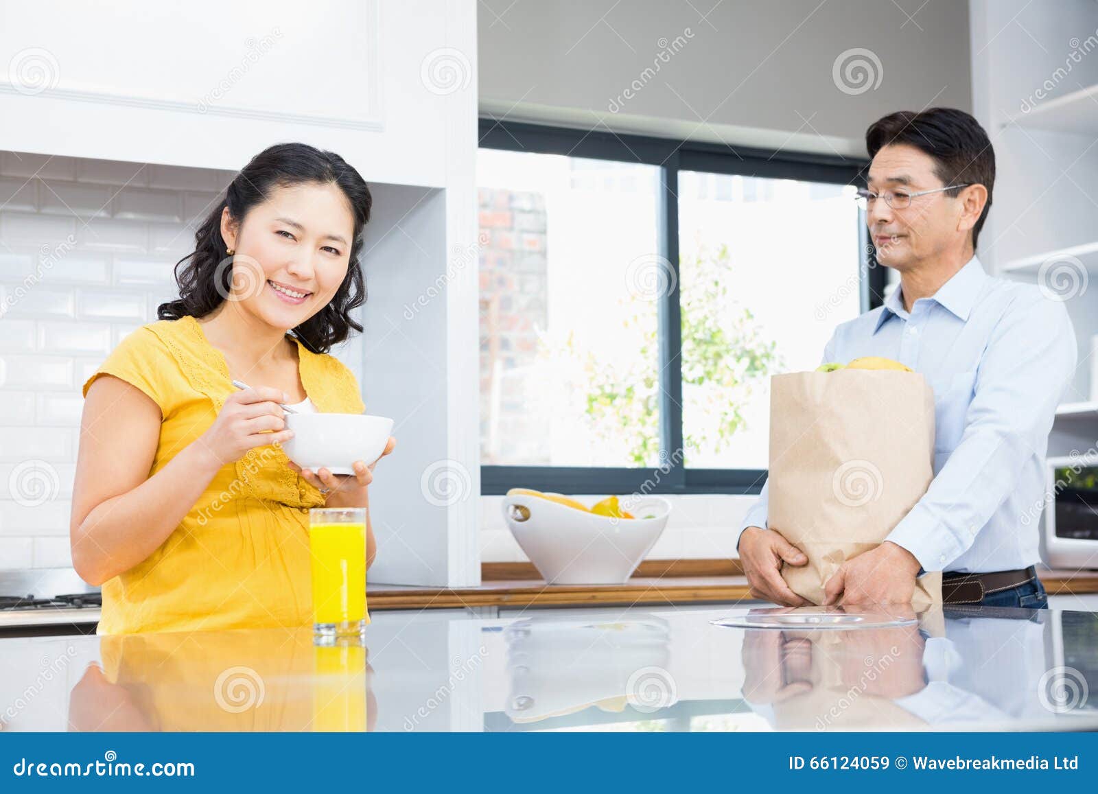 Happy Expectant Couple in the Kitchen Stock Image - Image of cheerful ...