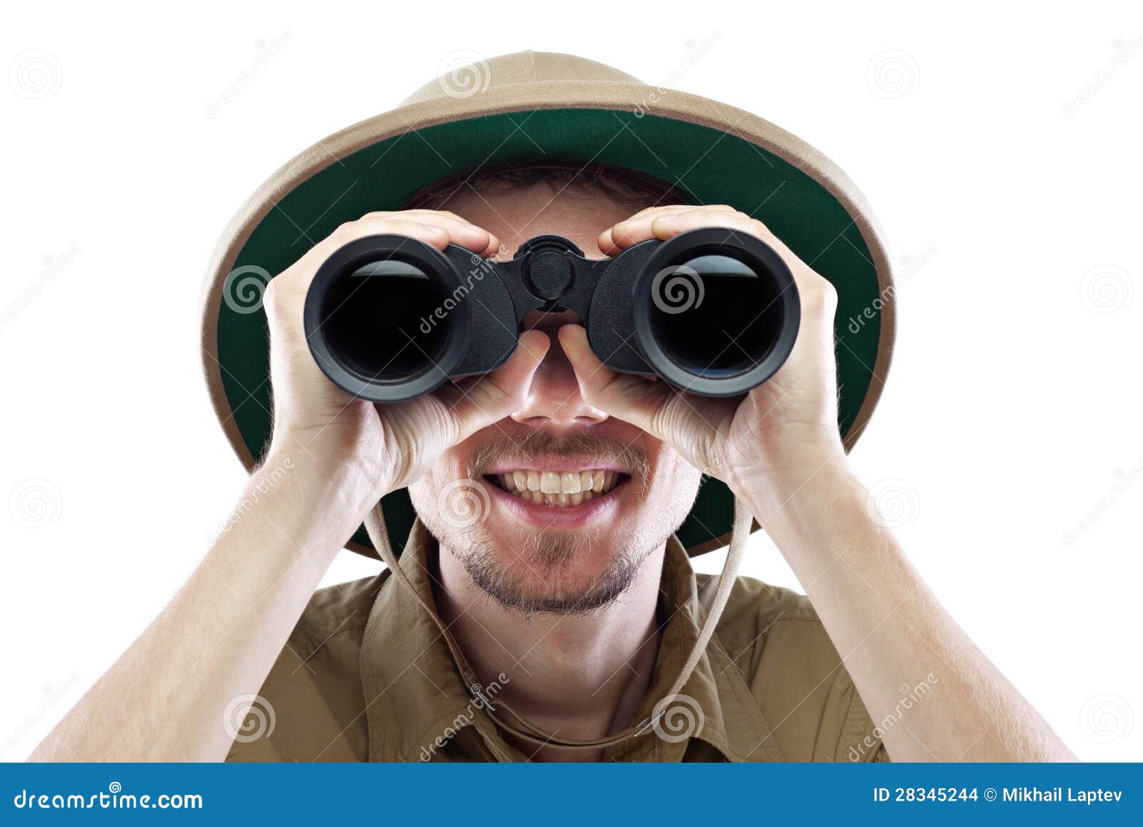 Happy Explorer Looking through Binoculars Stock Photo - Image of ...