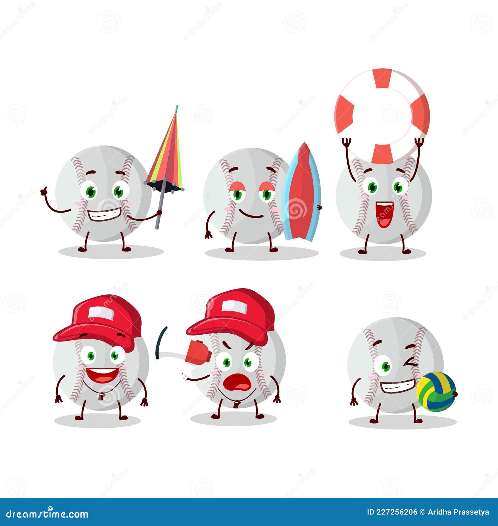Happy Face Baseball Cartoon Character Playing on a Beach Stock Vector ...