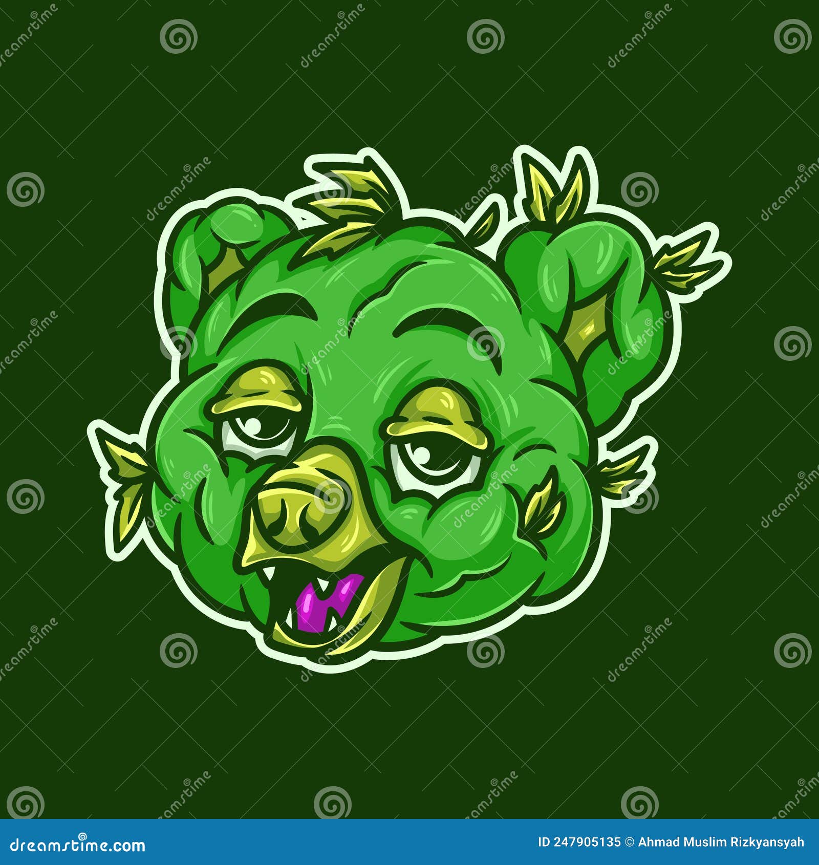 Happy Bear Weed Head Mascot Character Stock Vector - Illustration of ...