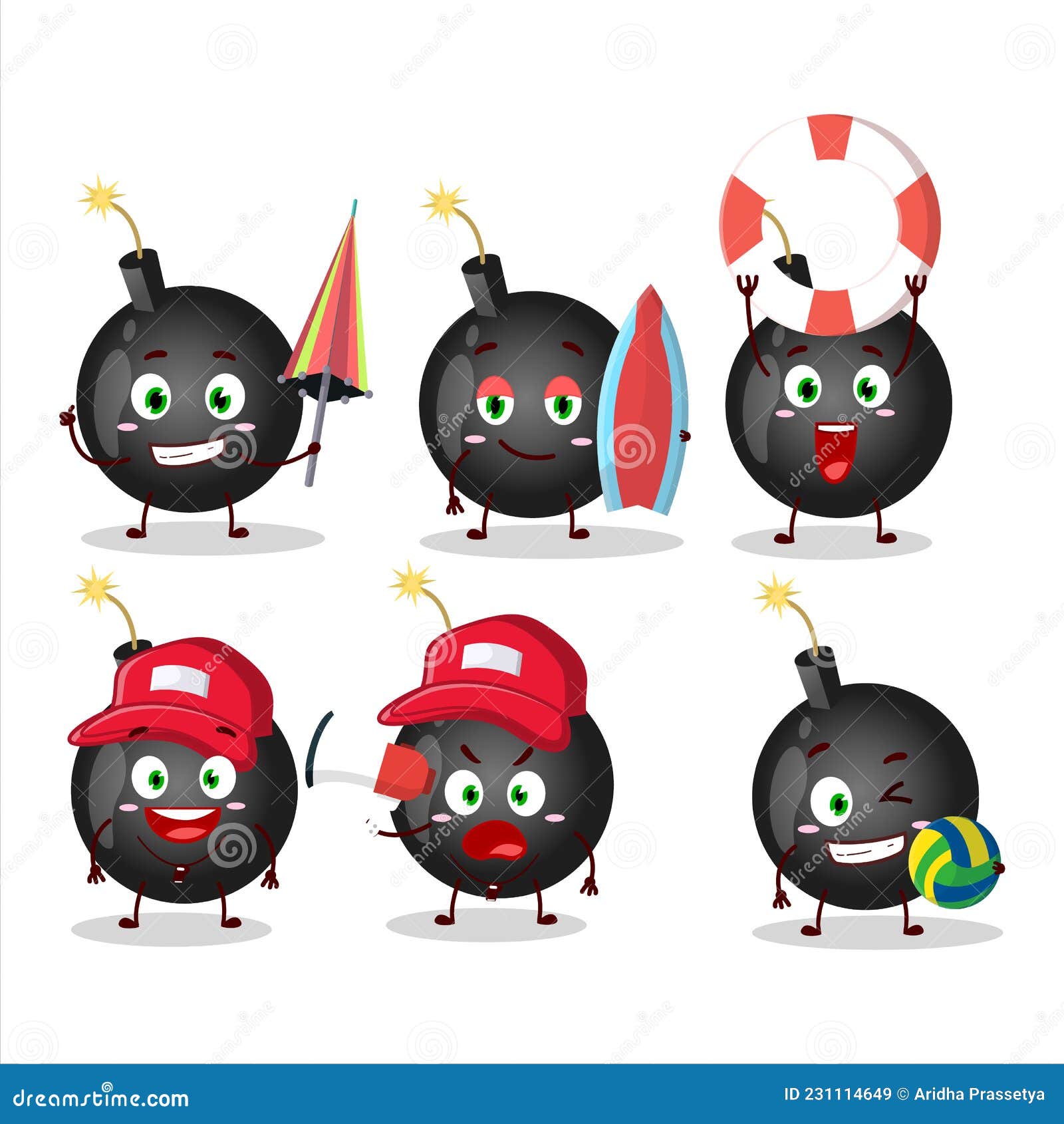 Happy Face Bomb Explosive Firecracker Cartoon Character Playing on a ...