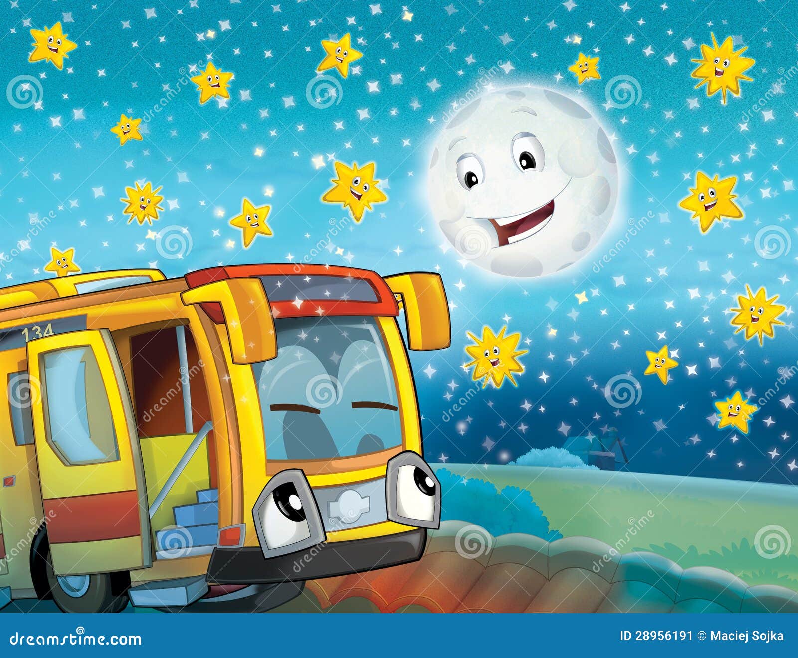 The Happy Face Bus in the City Stock Illustration - Illustration of ...