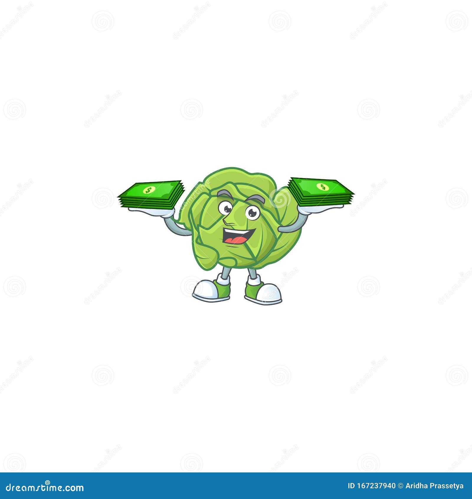 Happy Face Cabbage Character with Money on Hand Stock Vector ...