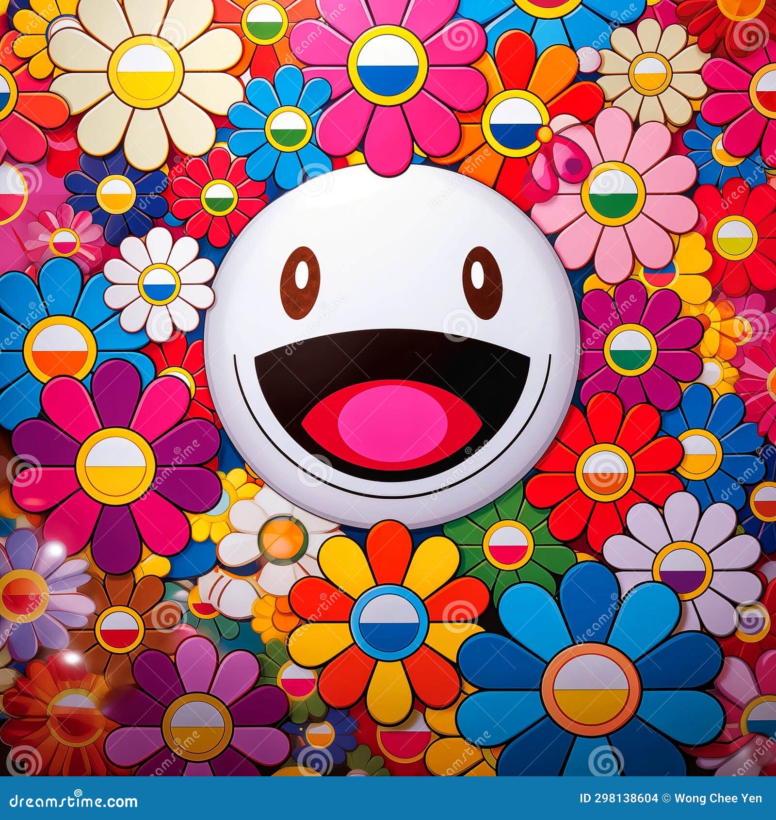 Happy Face Colourful Flowers Floral Pattern Wallpaper Stock ...