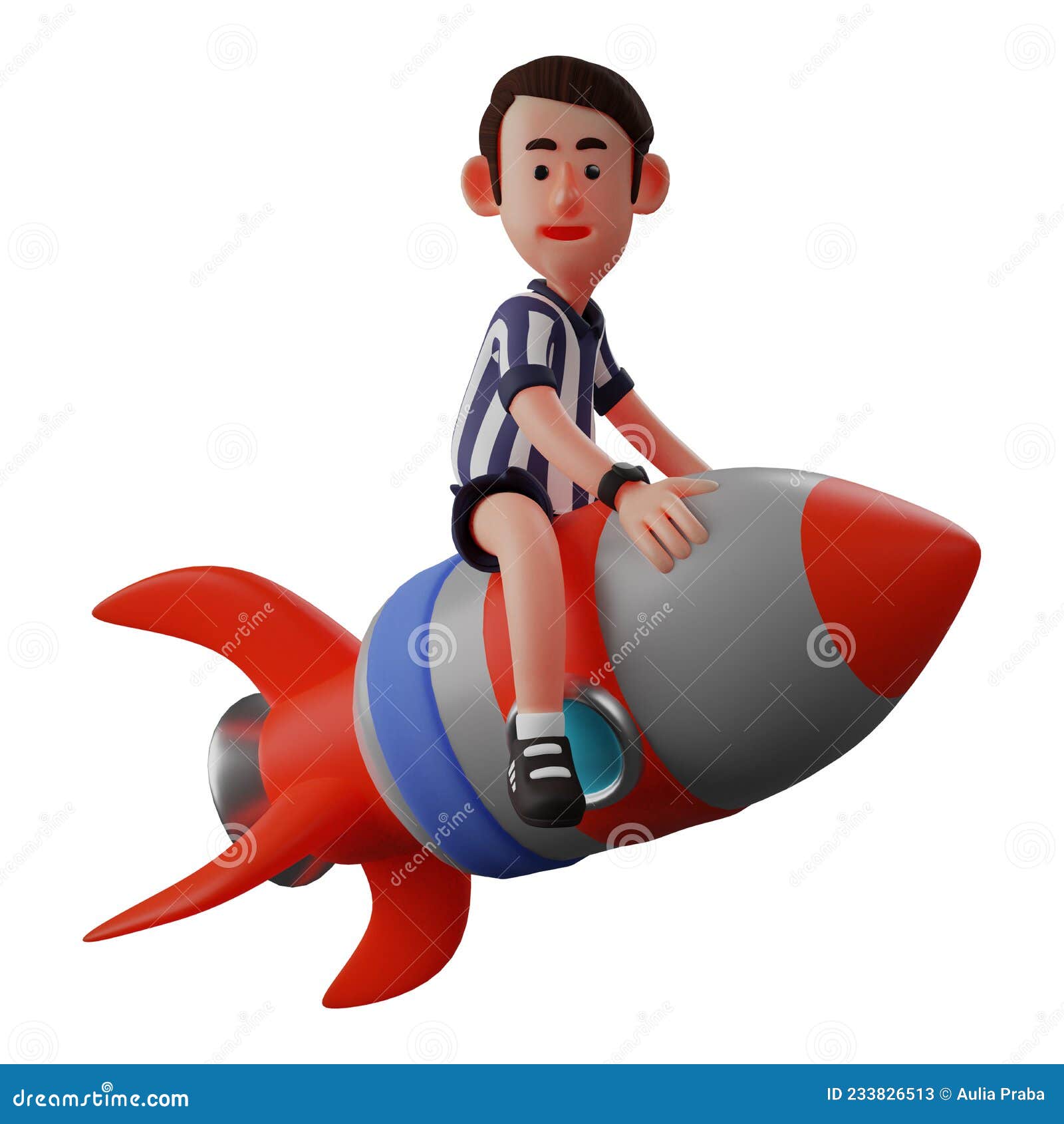 Happy Face 3D Referees Cartoon Character Riding a Rocket Stock ...