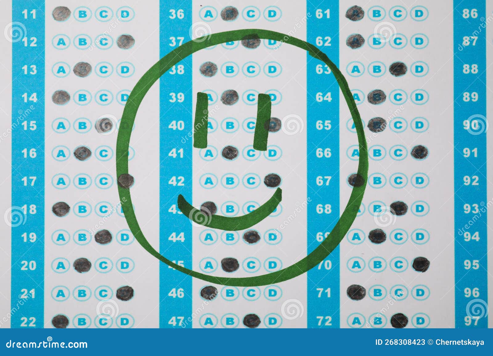 Happy Face Drawn on Answer Sheet, Top View. Student Passing Exam Stock ...