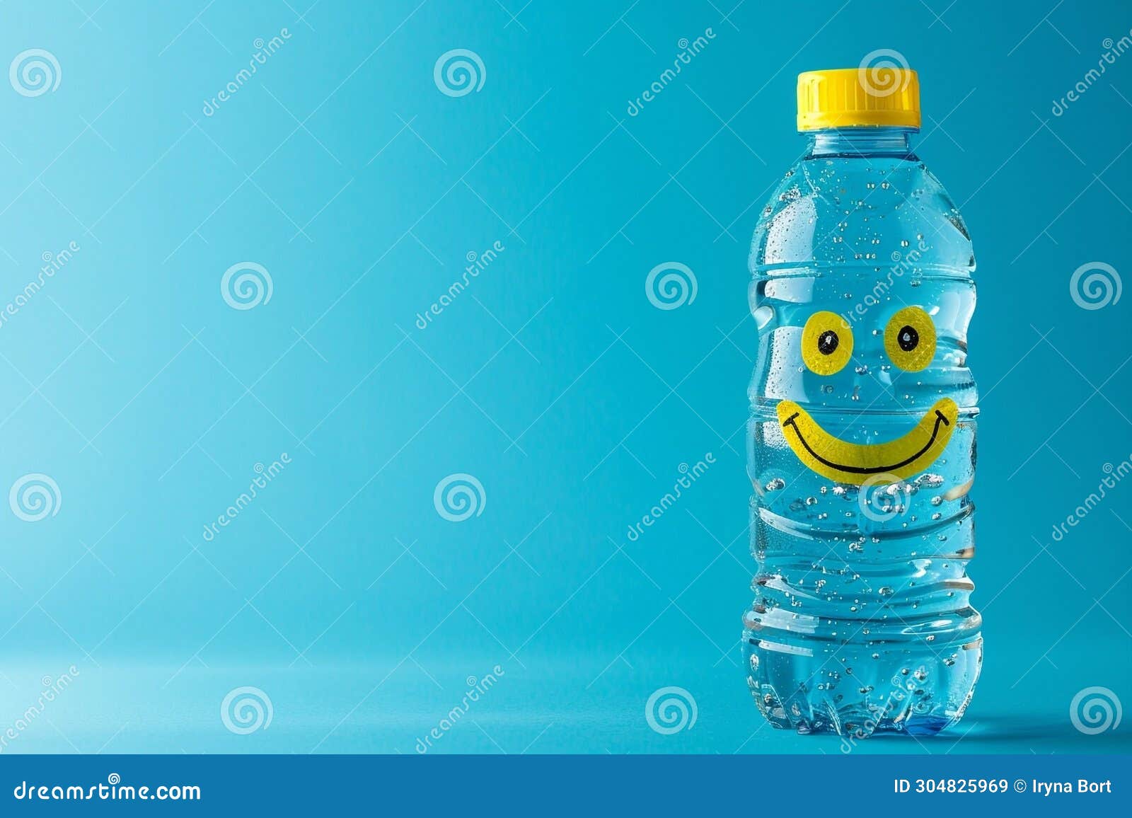 Happy Face Emoji Drinking Water Bottle On Blue Background Stock Image ...