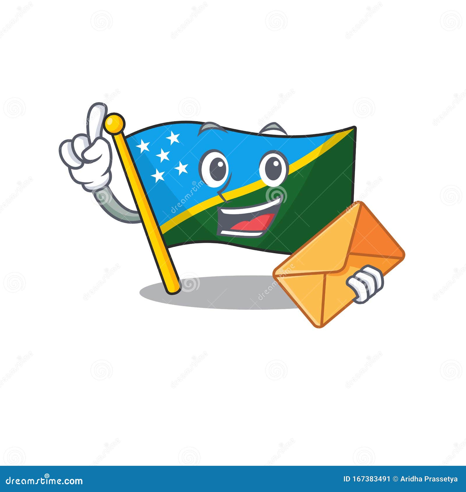 Happy Face Flag Solomon Island Scroll Mascot Design with Envelope Stock ...