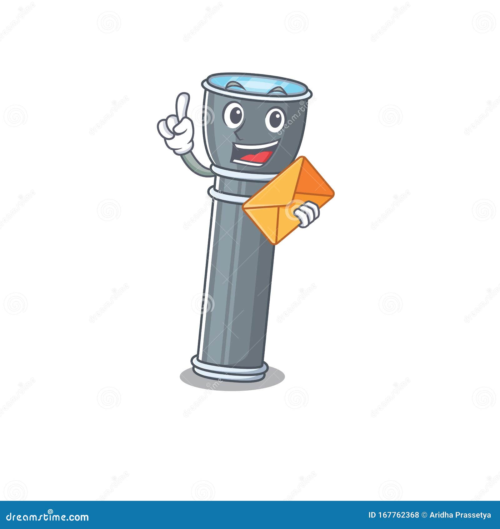 Happy Face Flashlight Scroll Mascot Design with Envelope Stock Vector ...