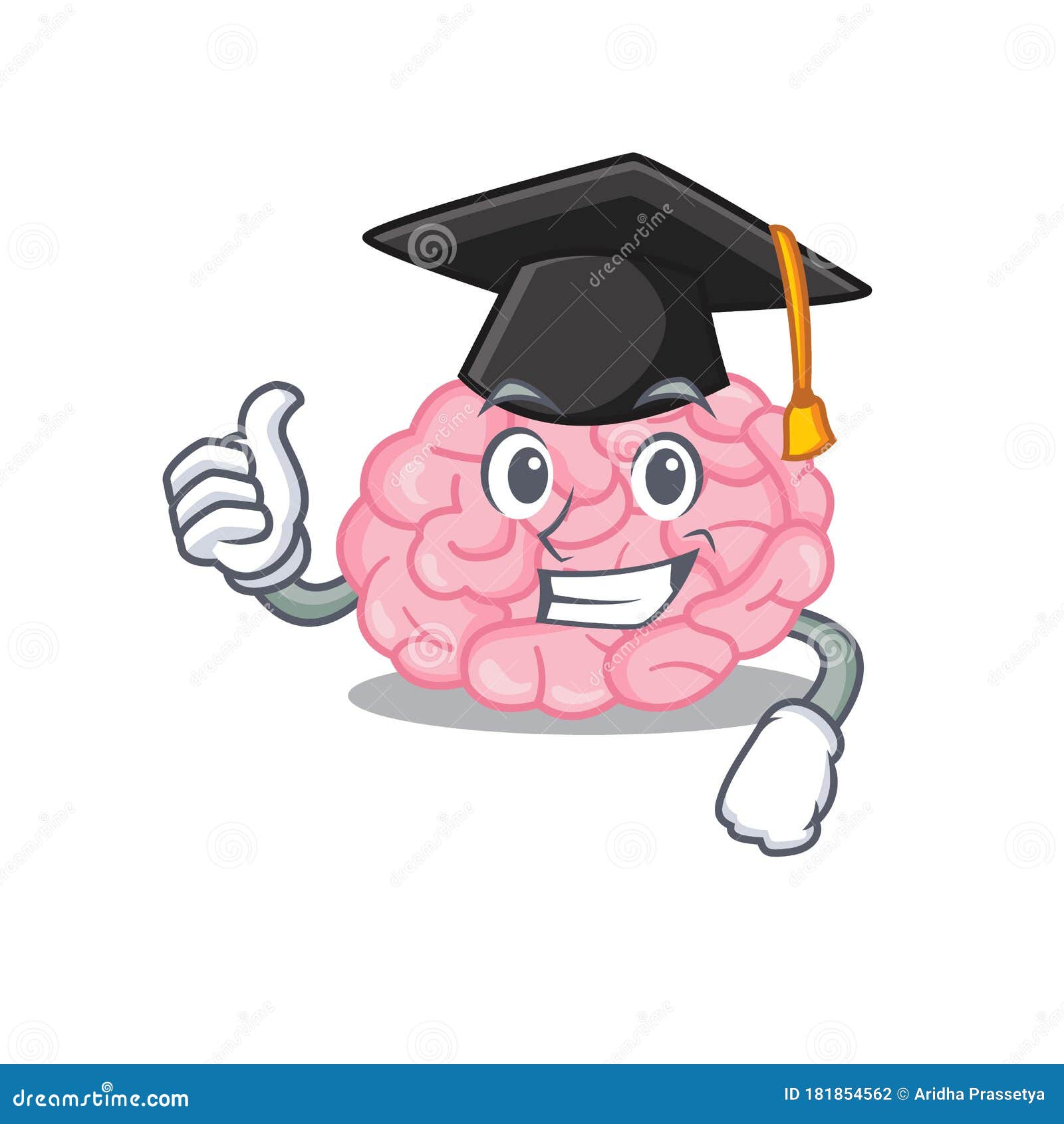 Happy Face of Human Brain in Black Graduation Hat for the Ceremony ...