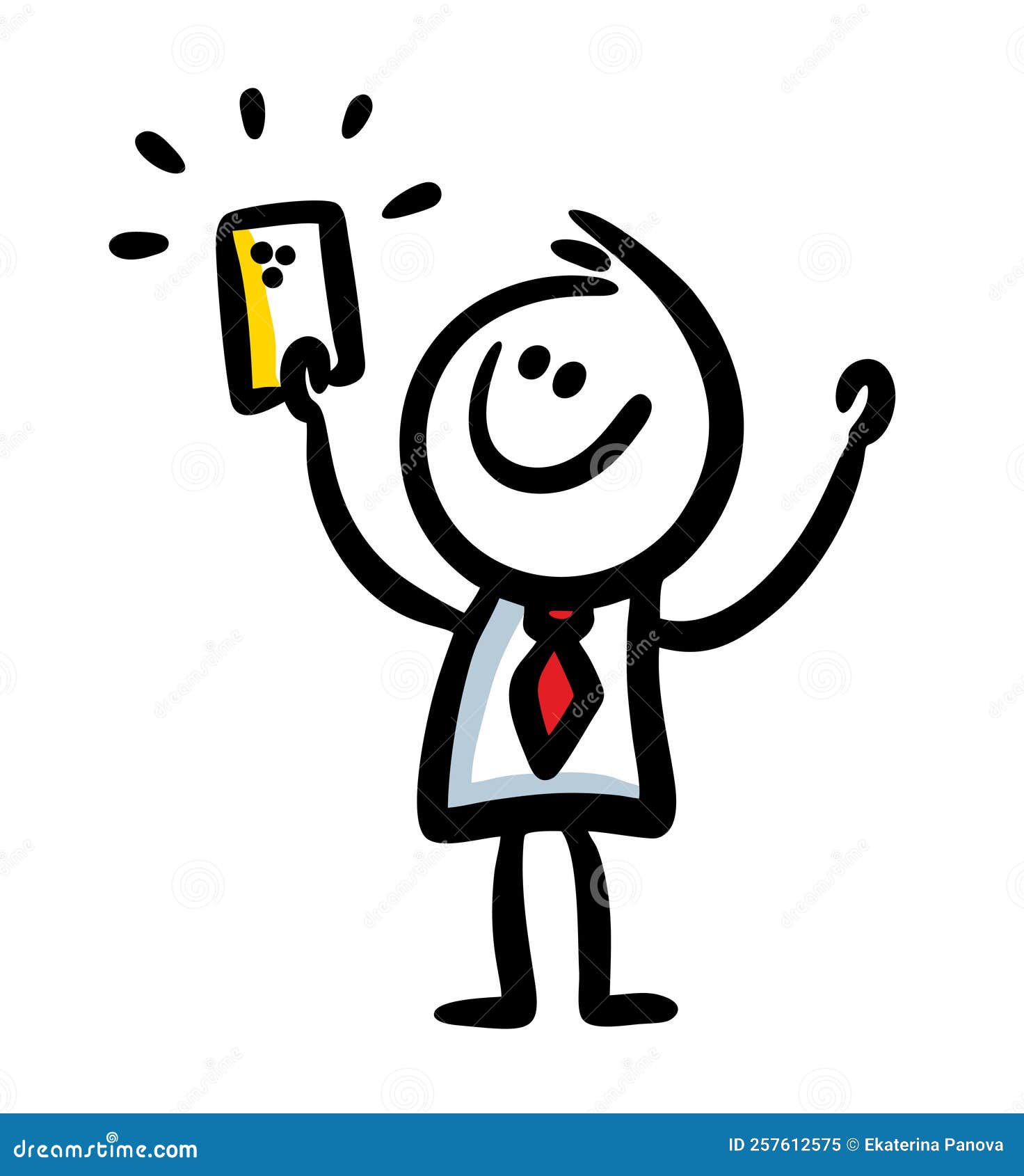 Happy Face Man Holding Mobile Phone In His Hand Stock Vector
