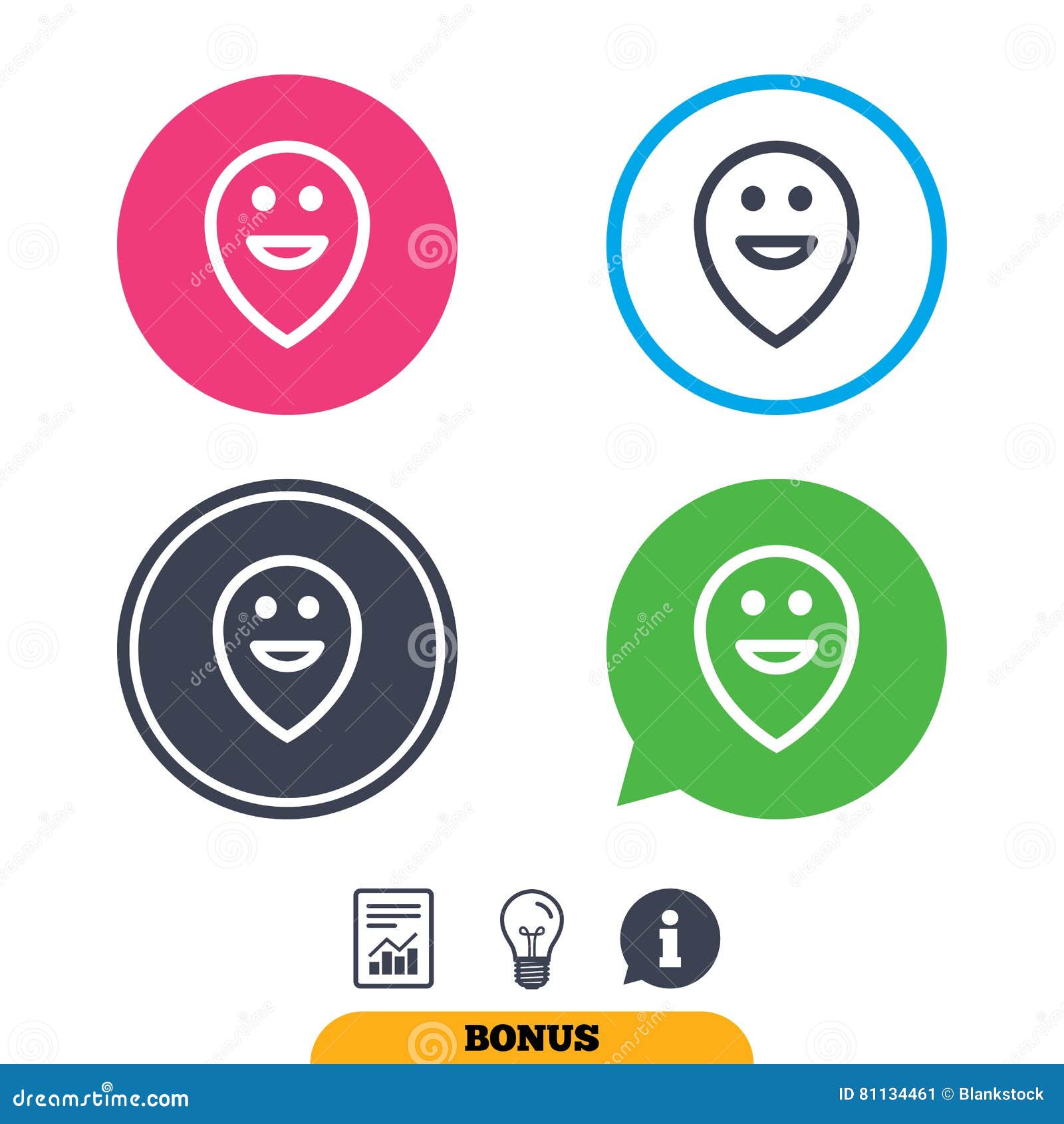 Happy Face Map Pointer Symbol. Smile Icon Stock Vector - Illustration ...
