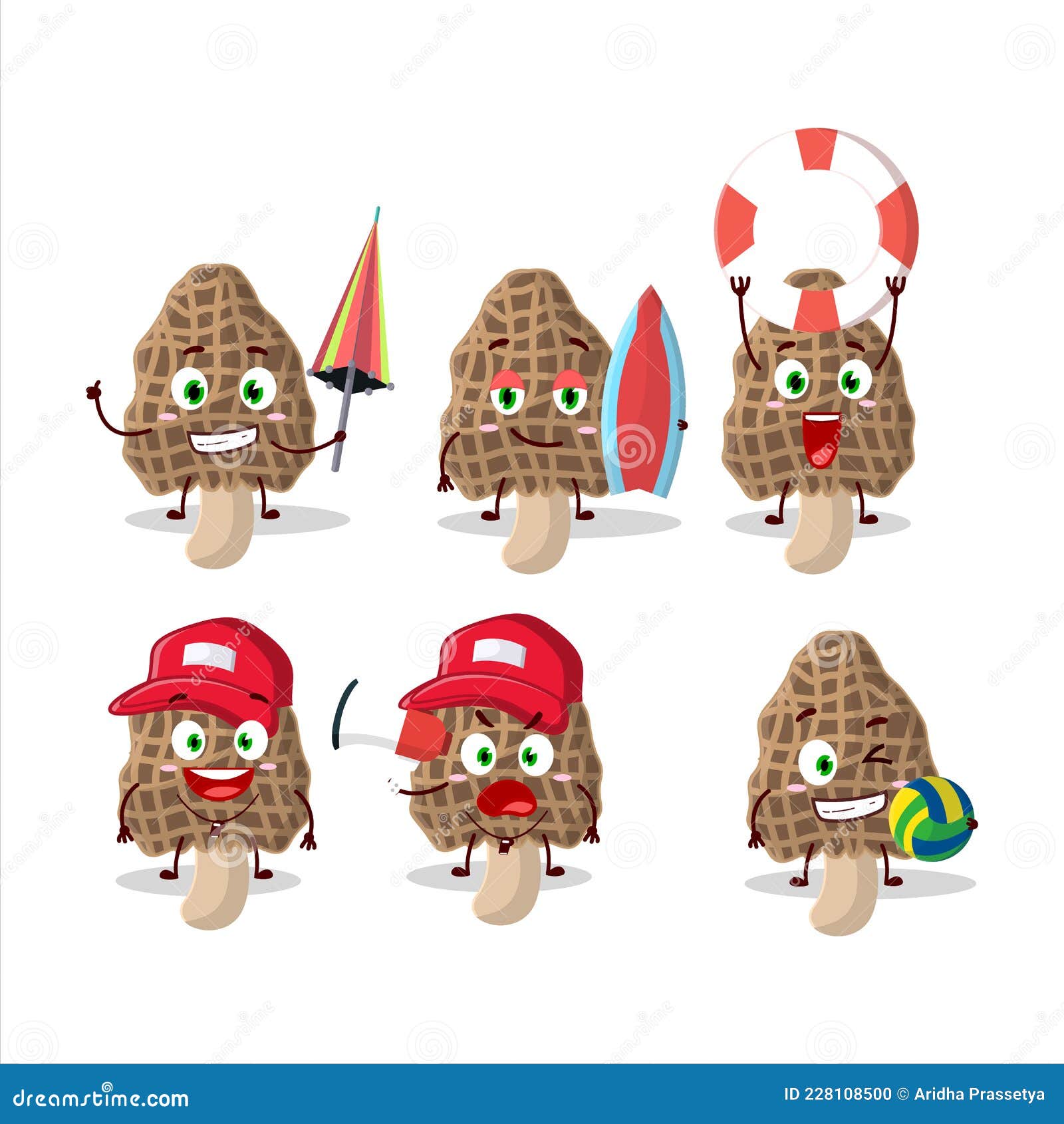 Happy Face Morel Cartoon Character Playing on a Beach Stock ...