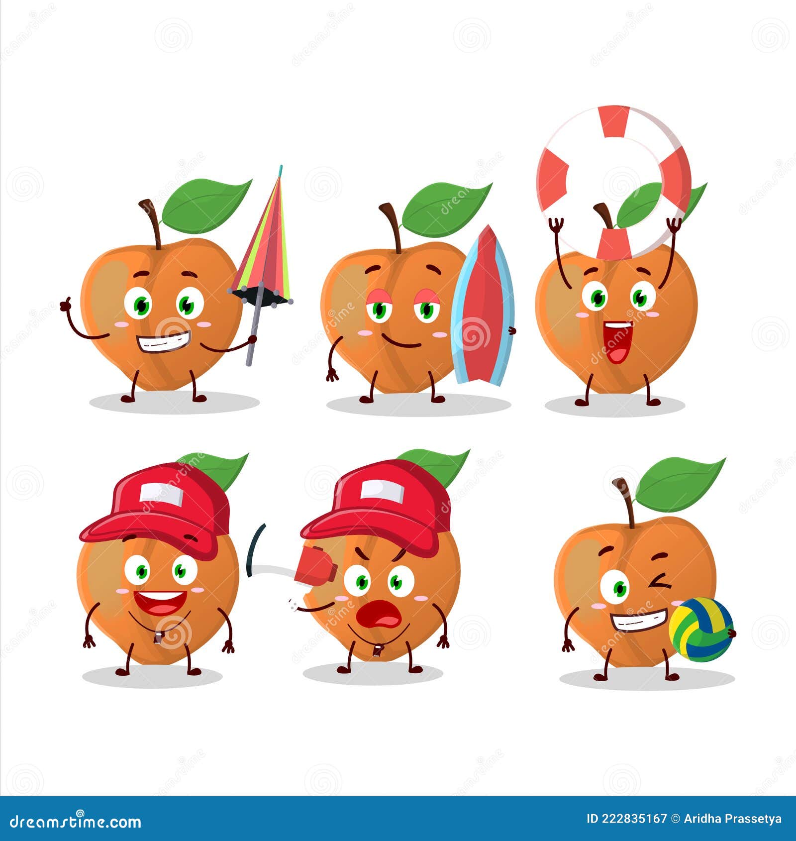 Happy Face Peach Cartoon Character Playing on a Beach Stock Vector ...